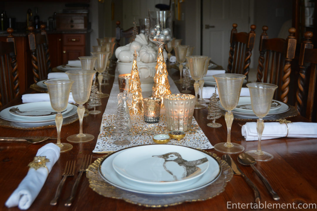 A Glitzy Gold Penguin Table | Entertablement