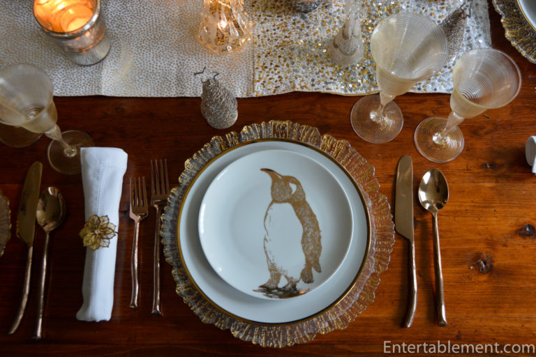 A Glitzy Gold Penguin Table | Entertablement