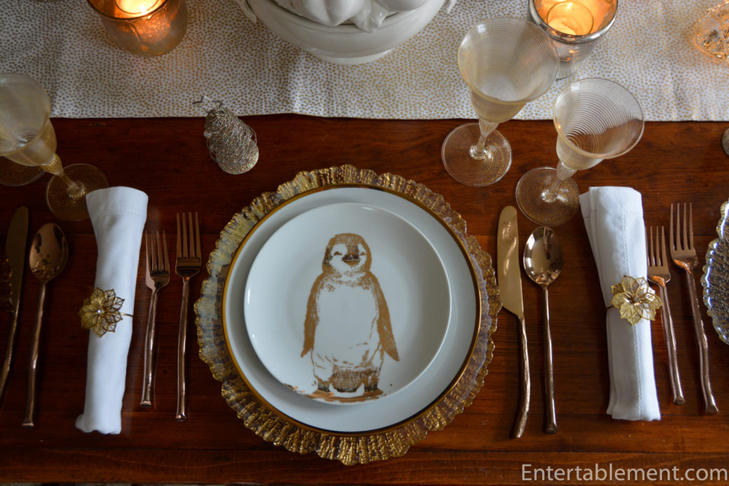 A Glitzy Gold Penguin Table | Entertablement