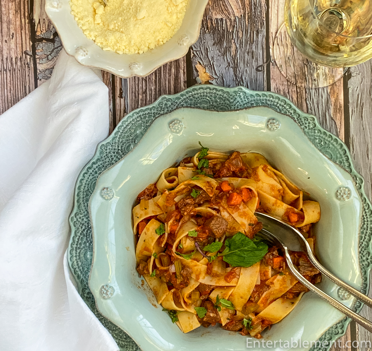 Lamb Ragu and Mint with Pappardelle - Entertablement